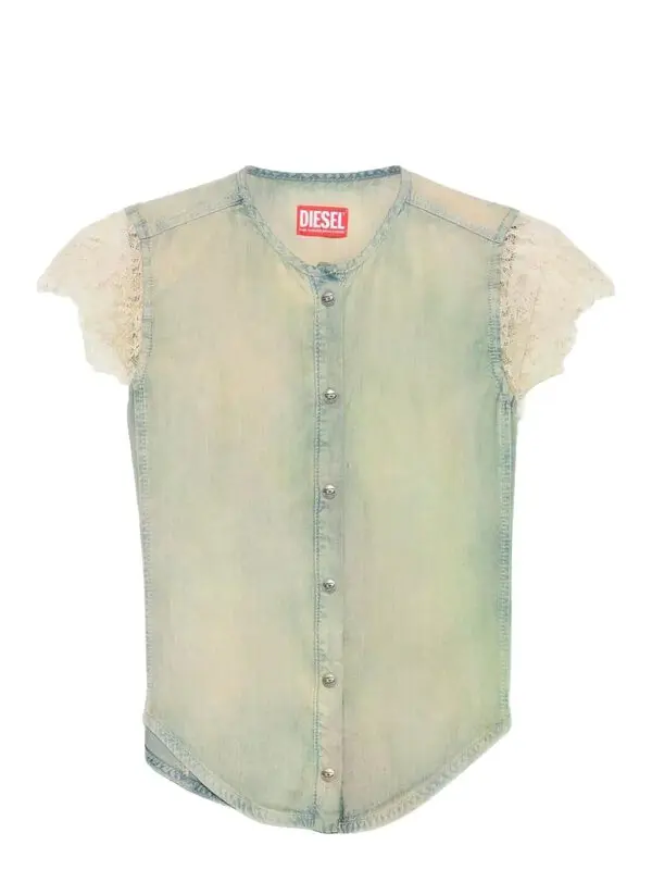DIESEL® Denim And Lace Short Sleeve Shirt - Blue