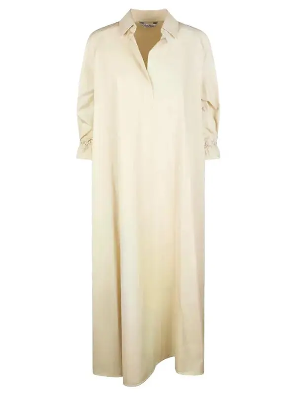 Max Mara V-neck Cotton Dress With Cuffs Detail - Neutrals
