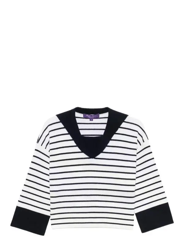 Ralph Lauren Striped V-neck Sweater - White