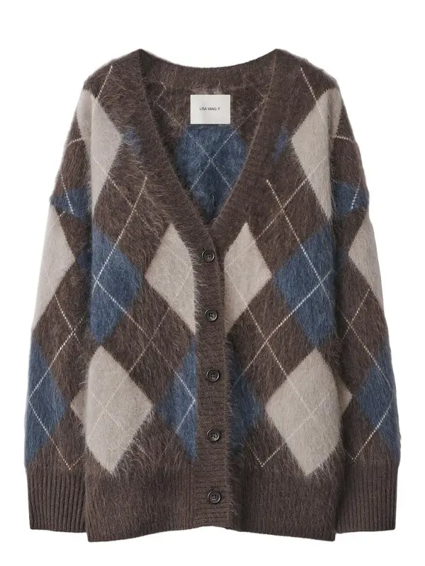 LISA YANG Elaria Argyle Cashmere Cardigan - Wood,night Fall,sand,cream Brushed Argyle