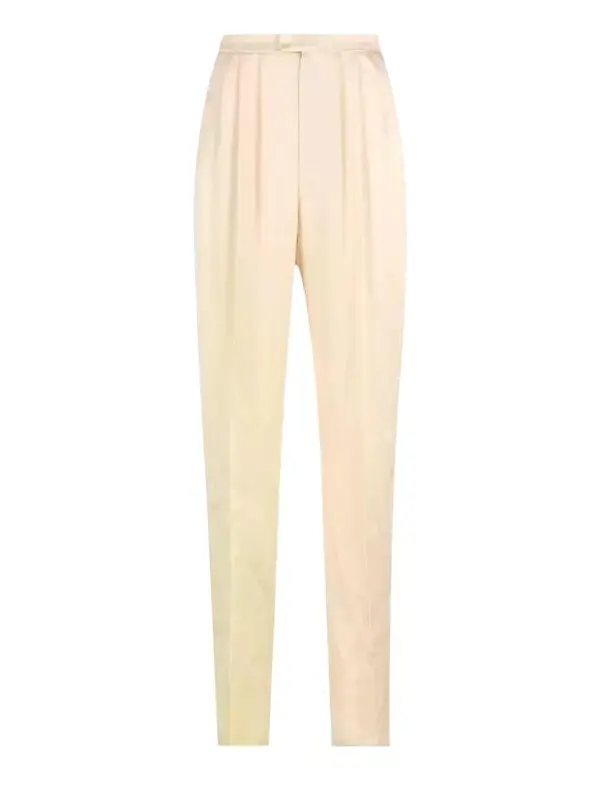 Saint Laurent Pleated Silk Trousers - Neutrals