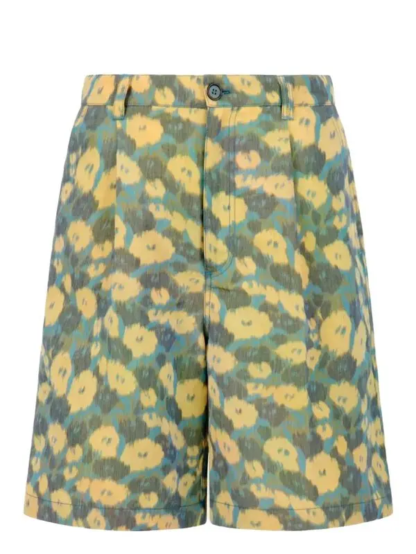 Marni Floral Print Pleated Shorts - Yellow
