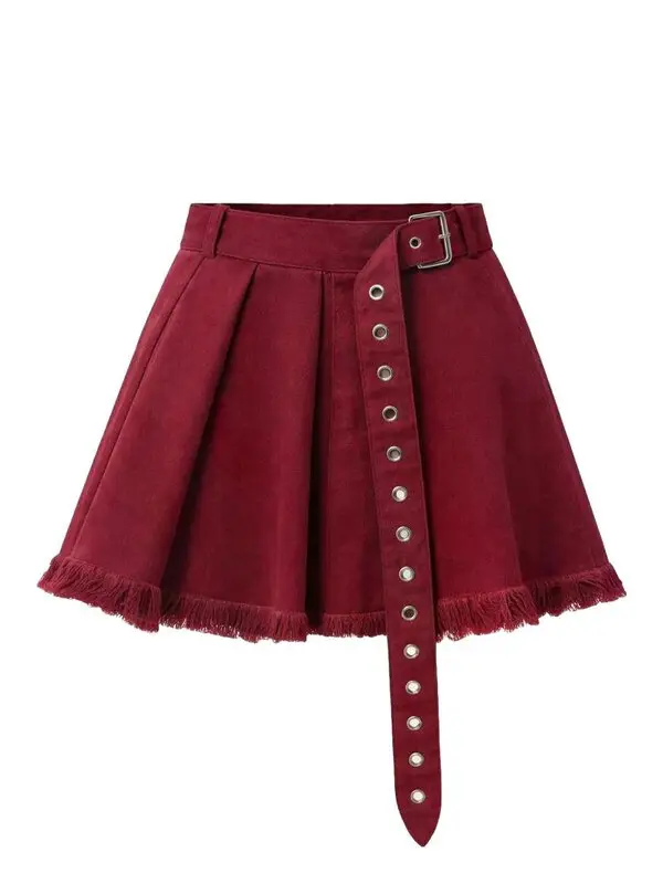 MARQUES' ALMEIDA Belt-detail Fringed Cotton Mini Skirt - Red