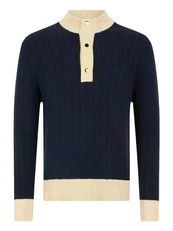 BALLANTYNE Buttoned Ribbed Pullover - Blue