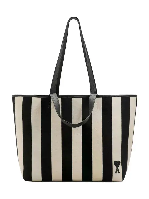 Ami Large De Coeur Striped Tote - Black