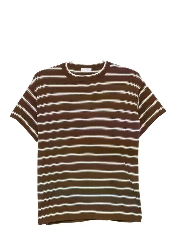 Brunello Cucinelli Striped Crew Neck T-shirt - Brown