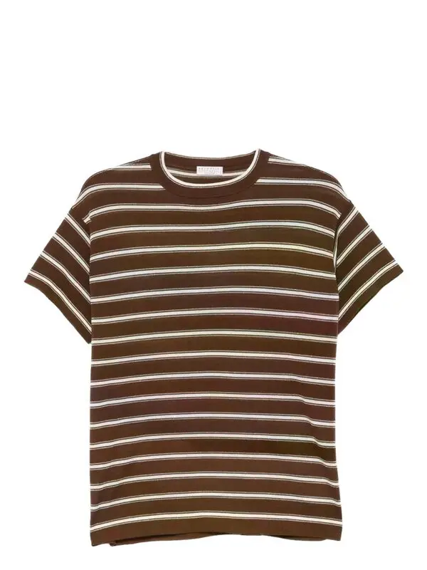 Brunello Cucinelli Striped Crew Neck T-shirt - Brown