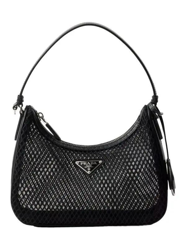 Prada Re-edition 2005 Mesh And Brushed Leather Bag - Black