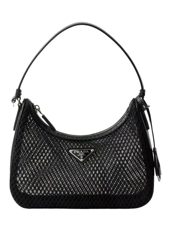 Prada Re-edition 2005 Mesh And Brushed Leather Bag - Black