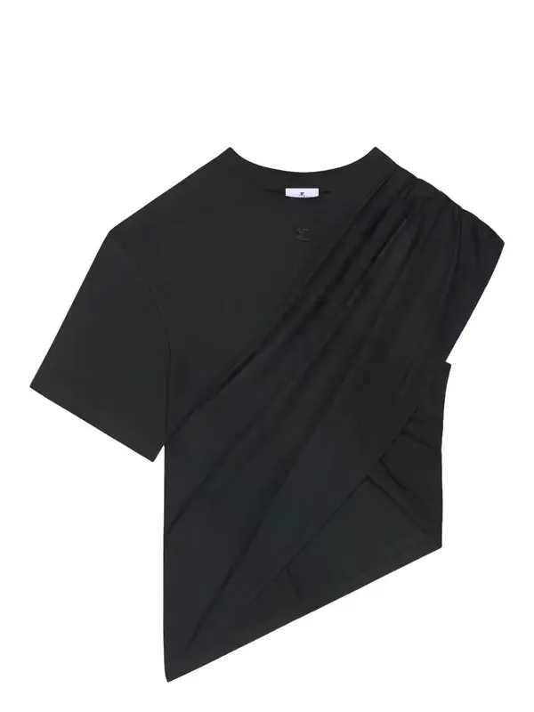 COURREGES Asymmetric Draped T-shirt - Black