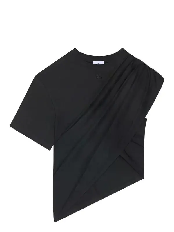COURREGES Asymmetric Draped T-shirt - Black