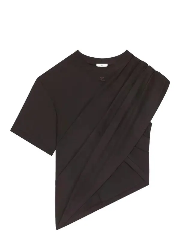 COURREGES Asymmetric Draped T-shirt - Brown