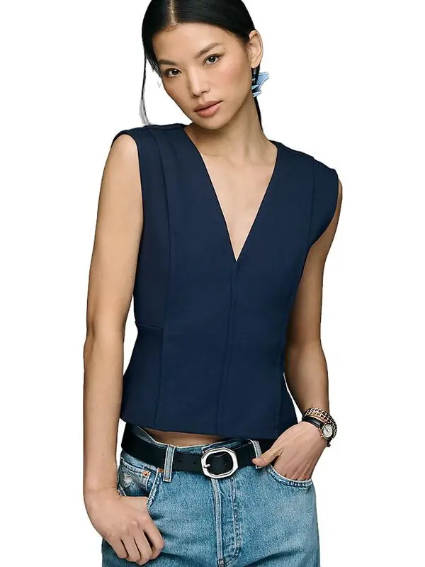 Maeve Sleeveless Structured V-neck Top - Navy