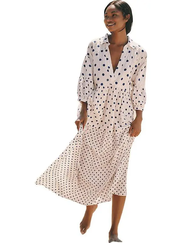 CELANDINE Carolita Printed Tiered Shirtdress - Dark Navy