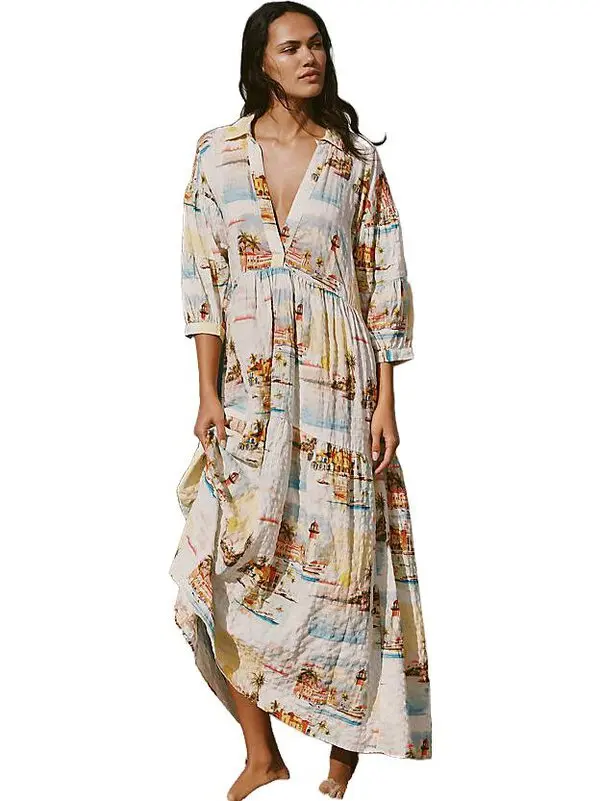 CELANDINE Printed Tiered Shirt Dress - Novelty