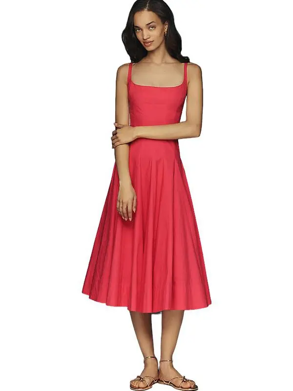 Maeve Sleeveless Square-neck Corset Midi Dress - Pink