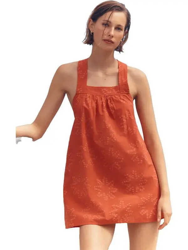 CELANDINE Ruffle-back Apron Mini Dress - Paprika