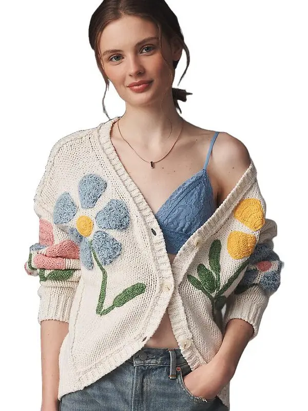 PILCRO Textured Icon Cardigan Sweater - Ivory