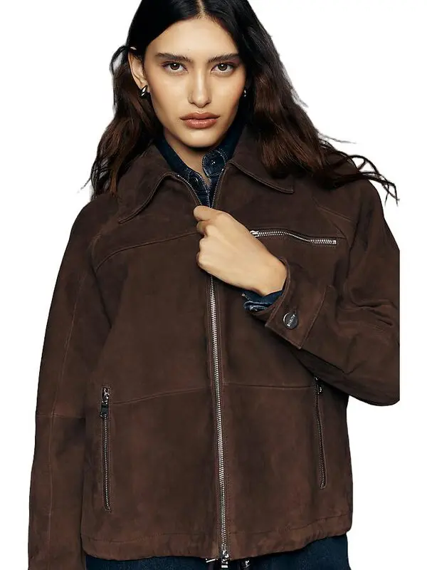 ALIGNE Alex Suede Bomber Jacket - Chocolate