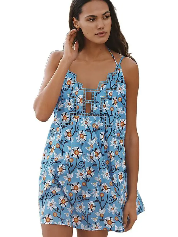 CELANDINE Mosaic Tiles Mini Dress - Blue Pattern