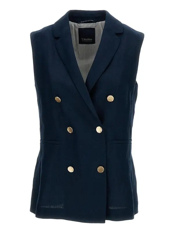 Max Mara Linen Double-breasted Vest - Blue