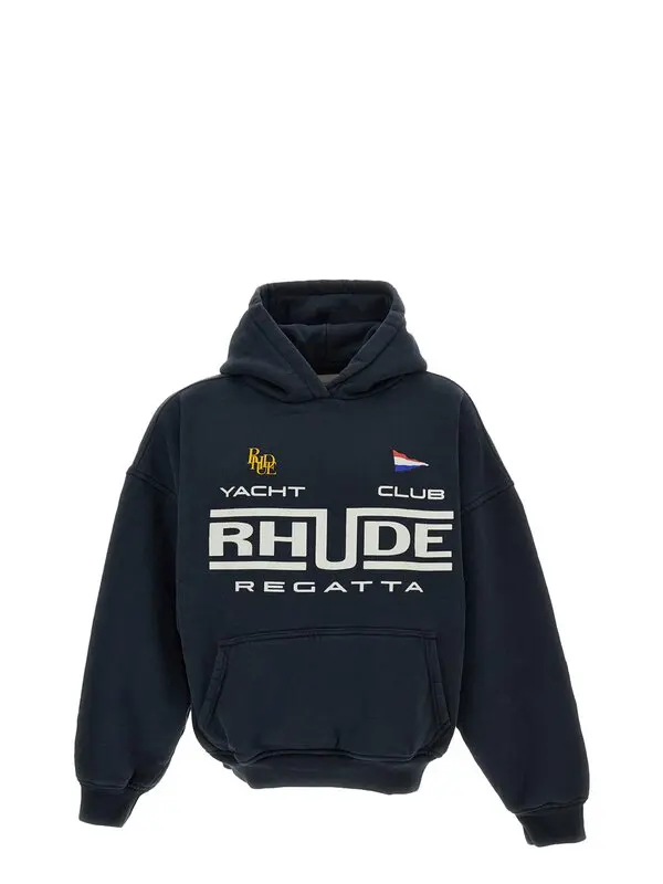 Rhude Printed Cotton Hoodie - Blu