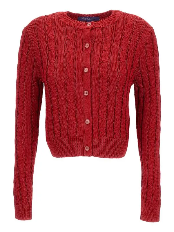 Ralph Lauren Crewneck Silk Cardigan - Red