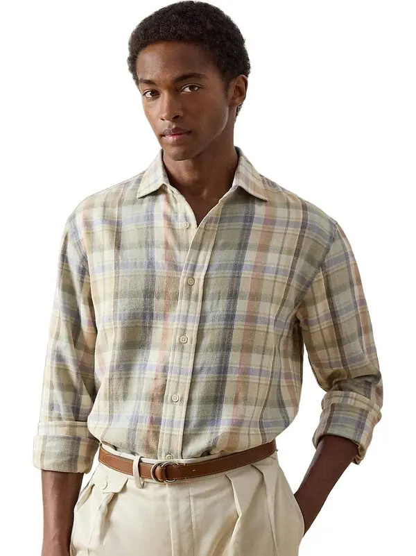 Ralph Lauren Plaid Hemp-cotton Shirt - Cream Multi