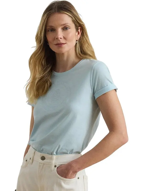 Ralph Lauren Embroidered-crest Cotton Jersey Tee - Light Blue Note