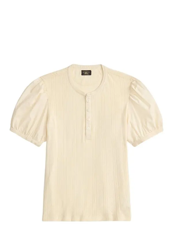 Ralph Lauren Pointelle Poplin-sleeve Henley Top - Cream