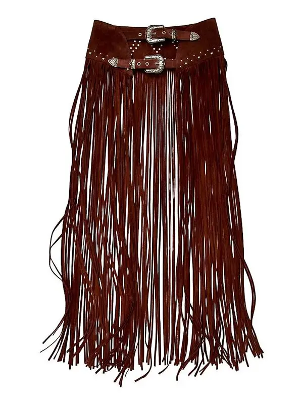 UNDERSTATED LEATHER Heart Em Maxi Suede Skirt Belt - Cognac