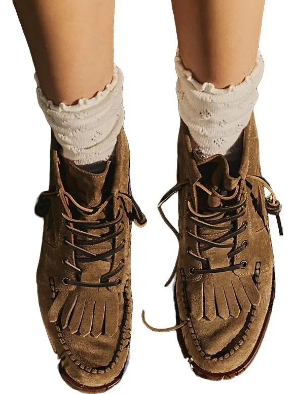 Free People We The Free Benny Boat Shoe Boots - Grey Taupe Oiled Suede