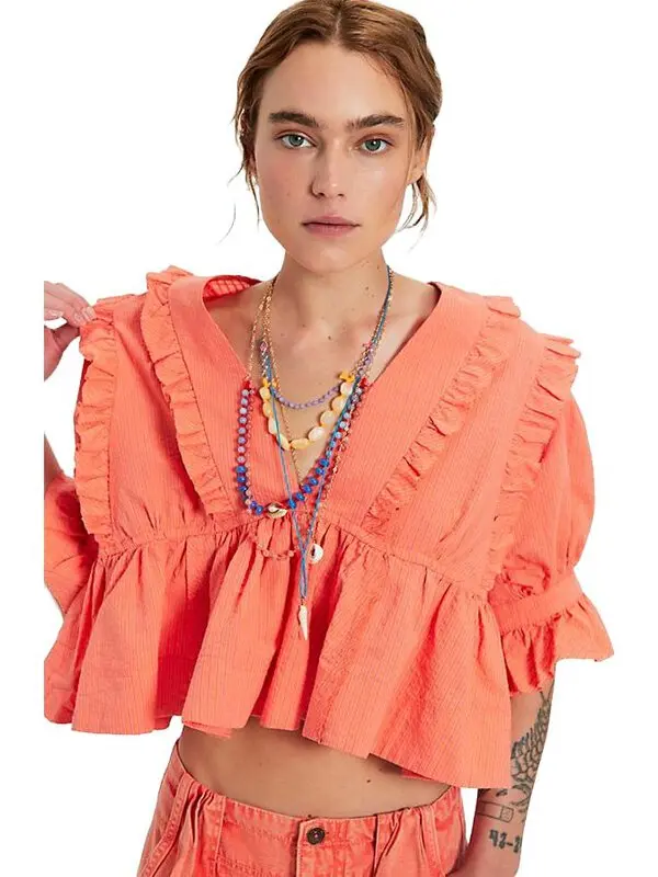 Free People Miley Cotton Top - Coral Combo