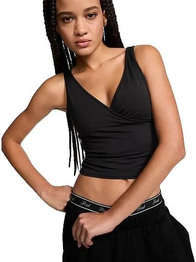 Pink Relay™ Ruched Wrap Bra Tank - Black