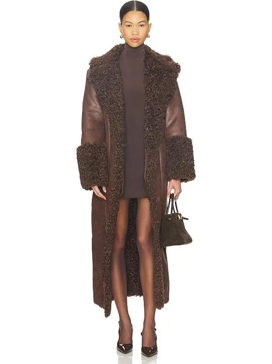 LAMARQUE Faux Fur Trench Coat - Brown