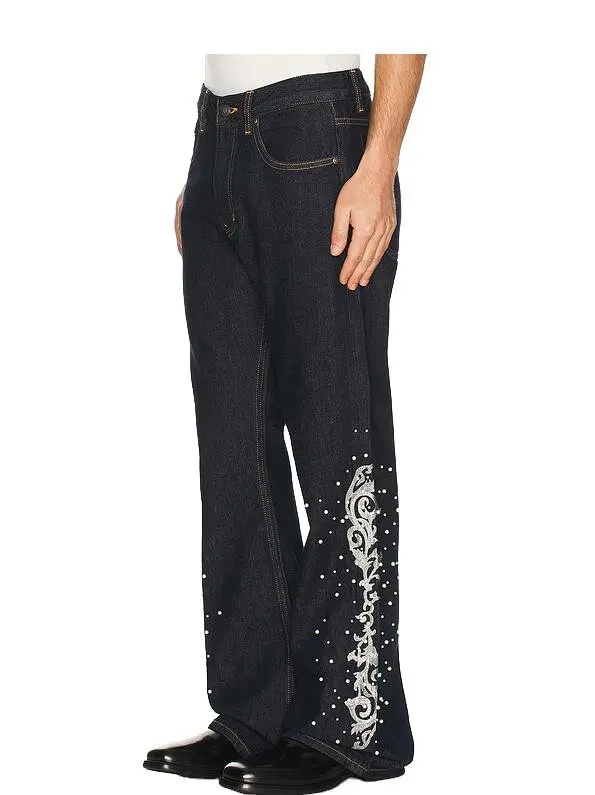 BIRTH OF ROYAL CHILD Embroidered Pearl Flared Trousers - Black