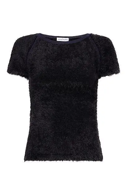 PEACHY DEN Chloe Fluffy-knit Top - Black