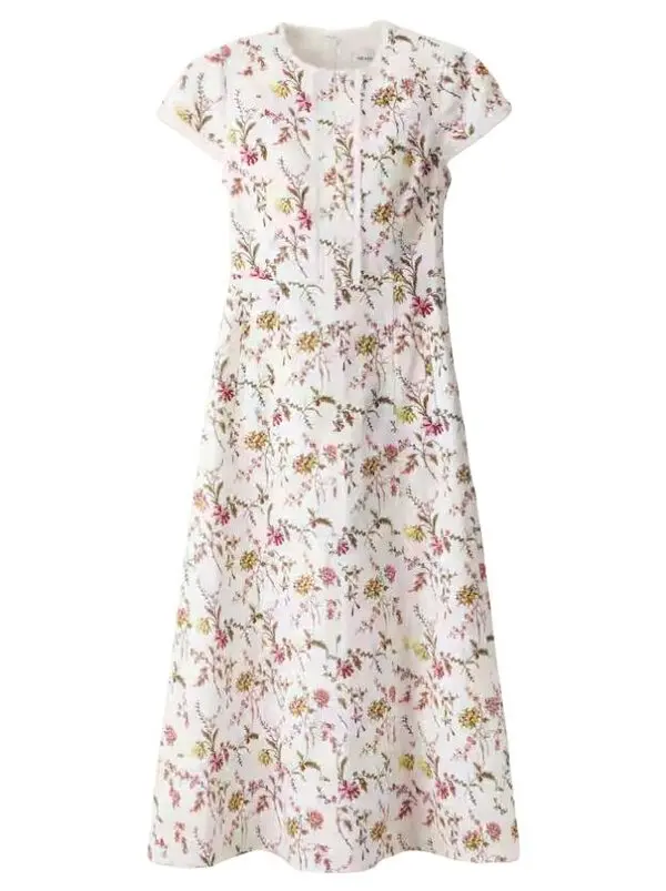 ME+EM Floral Print Fit & Flare Midi Dress - Light Cream Multi