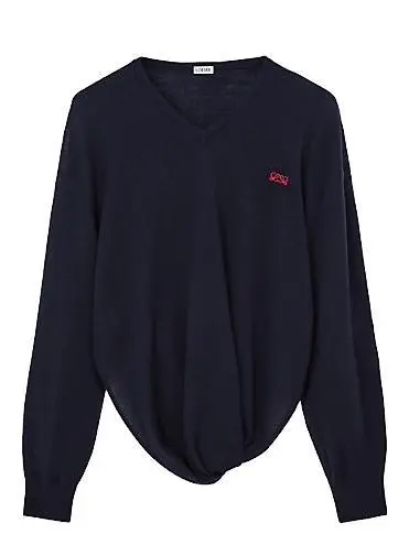 Loewe Logo-embroidered Twisted-side Wool Jumper - Dark Navy