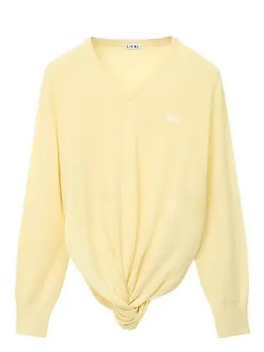 Loewe Logo-embroidered Twisted-side Wool Jumper - Light Yellow