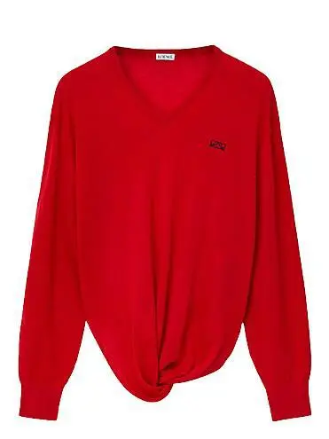 Loewe Logo-embroidered Twisted-side Wool Jumper - Red