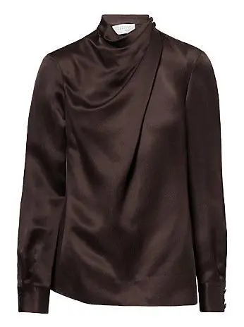 Gabriela Hearst Marcela Draped Silk Blouse - Chocolate