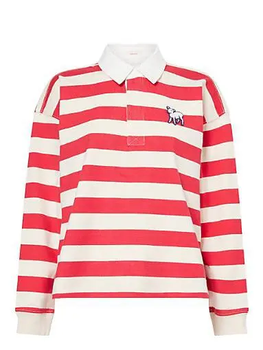 MOTHER The Boxy Match Cotton Polo Top - Tango Red And Cream