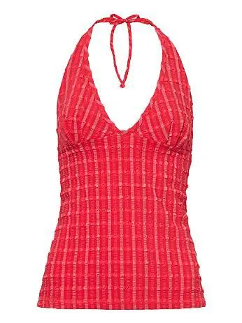 PEACHY DEN Halter-neck Stretch-woven Top - Lipstick