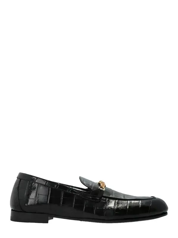 Versace Chain Embossed Leather Loafers - Black