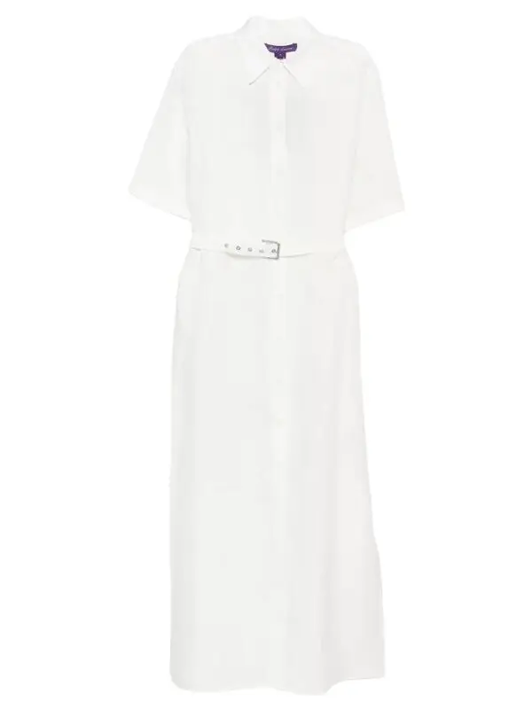 Ralph Lauren Carol Belted Linen Maxi Dress - White