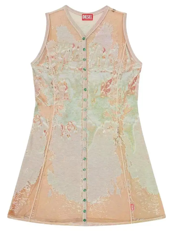 DIESEL® Sleeveless Abstract Print Mini Dress - Neutrals