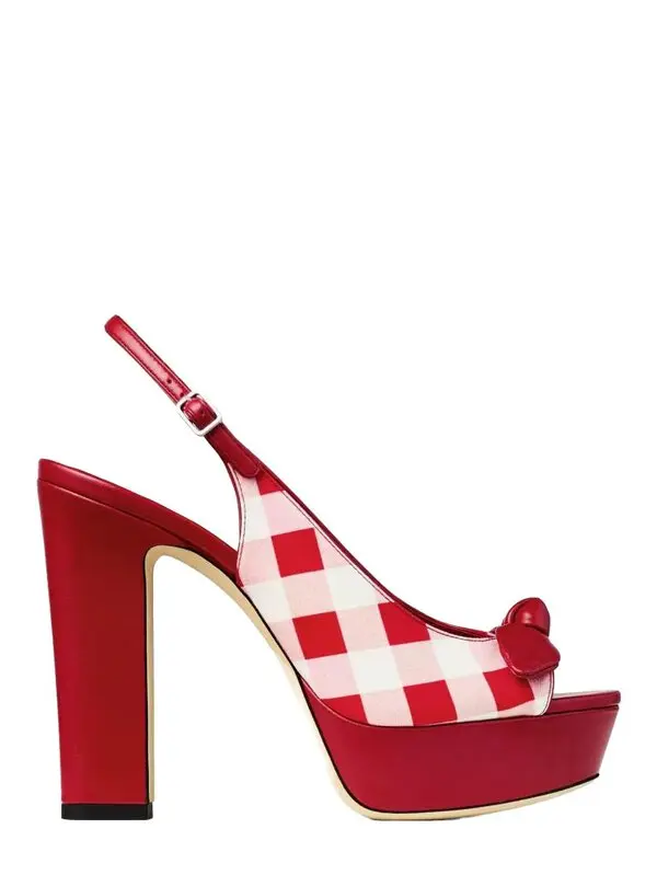 JIMMY CHOO Ziva 120 Gingham Cotton And Nappa Leather Platform Sandals - Red