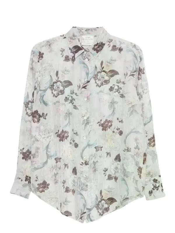 FORTE_FORTE Floral-pattern Long-sleeve Shirt - Blue