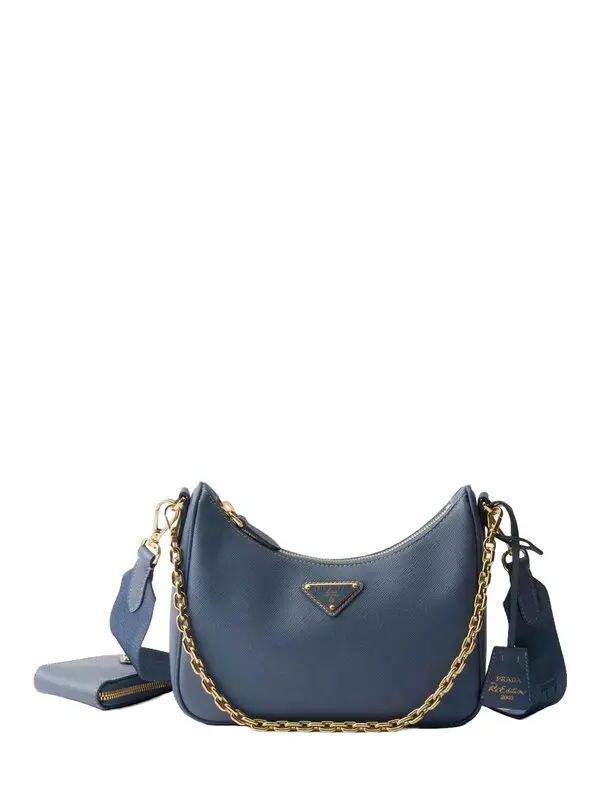 Prada Re-edition 2005 Saffiano Leather Bag With Chain And Pouch - Blue